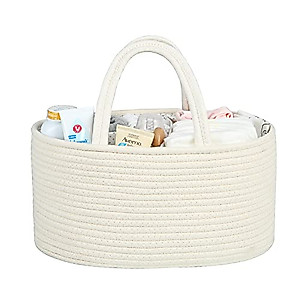 QiANBiRD Baby Diaper Caddy Organizer for Girl Boy Rope Car Diaper Caddy Organizer Basket for Changing Table Cart Portable Diaper Organizer Caddy Tote Baby Organizer for Nursery Shower Registry White