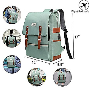 Ronyes Vintage Laptop Backpack College School Bag Bookbags for Women Men 15.6’’ Laptop Casual Rucksack Water Resistant School Backpack Daypacks with USB Charging Port (Grey+Green)