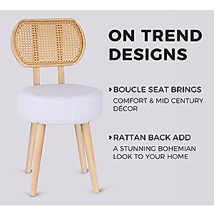 Rattan Dining Chair, Kitchen Dining Room Chairs, Mid Century Modern Boucle Chair, Stylish Upholstered Wood Accent Chair, Cute Sherpa Chair, Living Room Bar Stool Chair, Boho Makeup Vanity Chair, 1 Pc