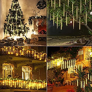 BrizLabs Christmas Meteor Shower Falling Rain Lights, 12 inch 10 Tubes 240 LED Icicle Cascading Christmas Lights Outdoor, Waterproof Plugin Warm White Xmas Tree Lights for Garden Christmas Party