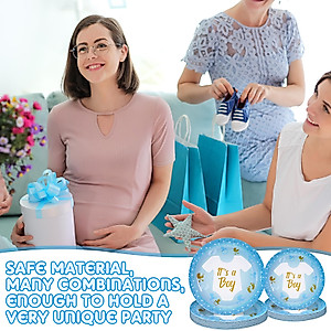 Tanlade 24 Sets Boy Baby Shower Plates and Napkins It's a Boy Plates and Napkins Disposable Baby Shower Party Supplies 48 Paper Plates 24 Forks 50 Napkins for Boys Gender Reveal Birthday