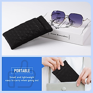 Anourney Large Double Eyeglasses Case, Squeeze Top Soft Glasses Pouch,Portable Sunglass Case with Cleaning Cloth for Women(Black)