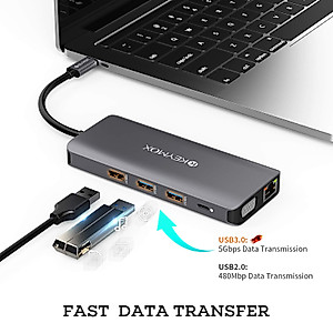 KEYMOX USB-C Laptop Docking Station, USB-C Hub, 11in1 Triple Display (Dual 4K HDMI&VGA) Type-C Adapter for HP Dell MacBook Pro and Windows (1Gbps Ethernet LAN, 100W PD, 4 x USB, SD TF Card Reader)