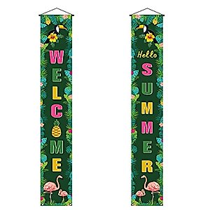 Rainlemon Summer Porch Banner Welcome Luau Hawaii Summer Party Front Door Sign Decoration
