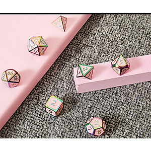 DND Metal Game Dice Set Cream Pink with Rainbow Edge 7pcs Set for Dungeons and Dragons RPG MTG Table Games D4 D6 D8 D10 D12 D20
