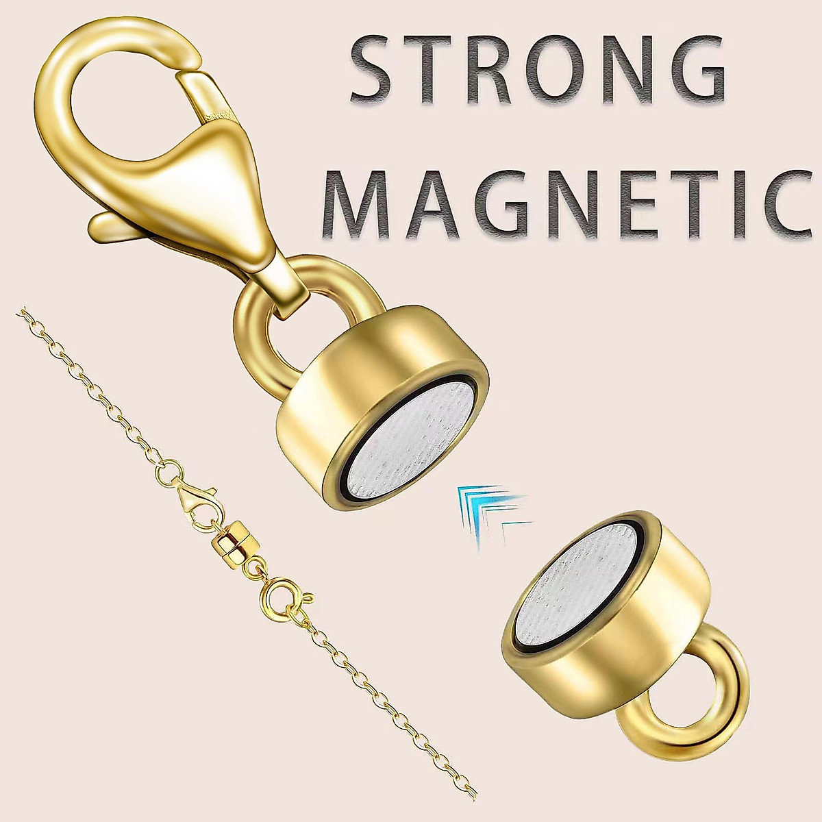 OHINGLT Magnetic Necklace Clasps and Closures with Lobster Clasp 14K Gold and Silver Plated Magnet Jewelry Clasps Converters for Bracelet Necklaces Chain