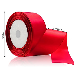Flezoo Red Ribbon 1 1/2inch, 25 Yards Satin Craft Ribbon, Single Face Polyester Silk Hair Ribbon, Fabric Ribbon for Bouquets, String Ribbon for Gift Wrapping, Wedding, Bow Making and Decoration