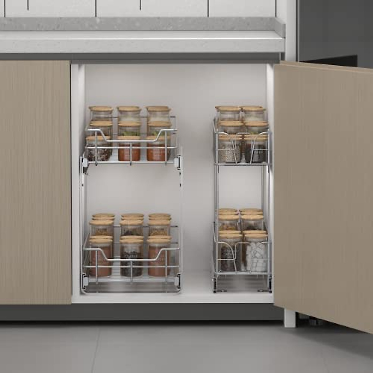 IPARTS EXPERT 7 Inch Narrow Sliding Organizer, Double Tire Pull Out Shelf Storage Wire Basket,Chrome Pull-Out Home Organizers for Kitchen Spice Rack