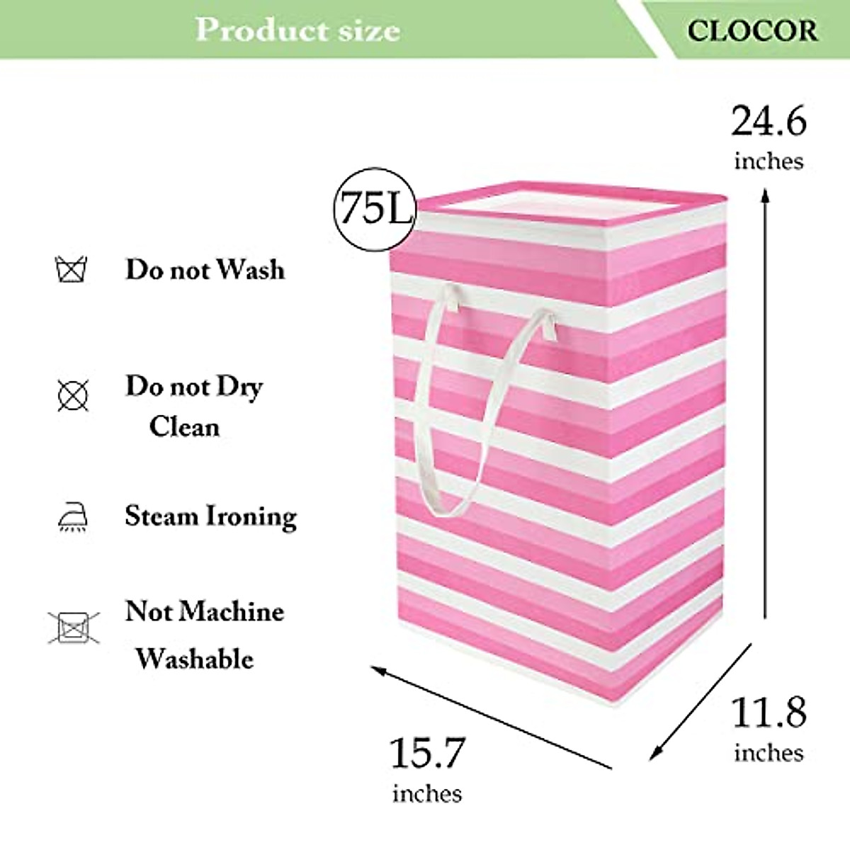 CLOCOR 2 pack Pink Laundry Basket,75L Each Freestanding Kids Laundry Hamper Girl,Lightweight Tall Baby Girls Room Baskets,Collapsible Nursery Hamper,Waterproof Large Toys Storage Bins(Pink)