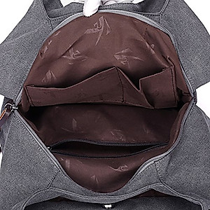 Hiigoo Fashion Women's Multi-pocket Cotton Canvas Handbags Shoulder Bags Totes Purses (Black)