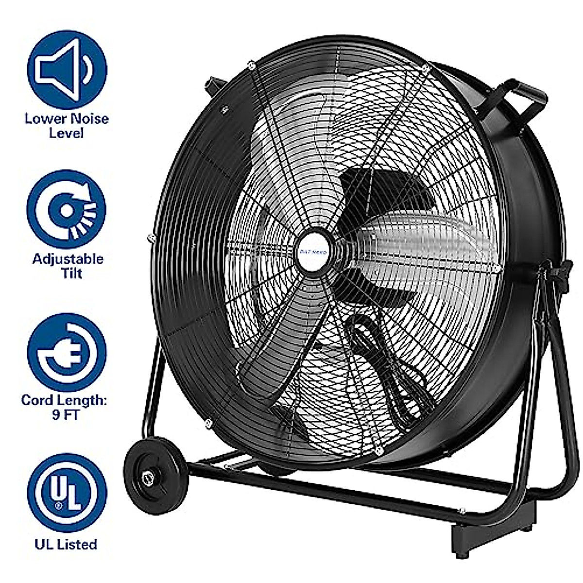 BILT HARD 24" Variable Speed DC Motor High Velocity Drum Fan , 360°Adjustable Tilt, 7800 CFM Industrial Heavy Duty Industrial Shop Fan for Warehouse, Workshops, Garage, Factory, and Basement - UL Listed