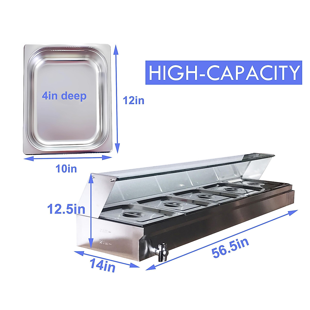 TECHTONGDA 5-Pan Bain-Marie Buffet Food Warmer Electric Steam Heater Stainless Steel Parties Catering Restaurants 1500W