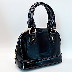 Zip Around Dome Patent Satchel Mini Top Handle Toe Bag Shell Shape Purse Handbags (black)