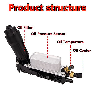 Engine Oil Cooler With 5184294AE Oil Filter Housing Adapter Compatible With 2011 2012 2013 Chrysler 200 300, Dodge Charger Journey Caravan Durango, Jeep Grand Cherokee 3.6L V6