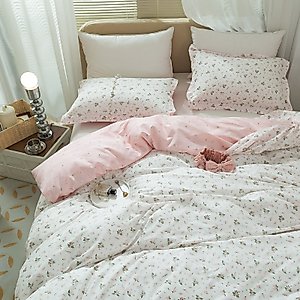 Floral Girls Duvet Cover Twin XL Cotton Pink Floral Duvet Cover Chic Garden Flower Bedding Sets Lightweight Soft Aesthetic Floral Comforter Cover 1 Twin XL Duvet Cover with 2 Pillowcases, No Comforter