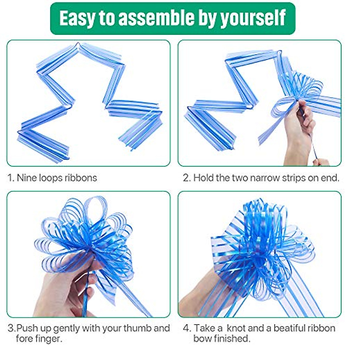 Pull Bow Large Organza Wrapping Pull Bow with Ribbon for Wedding Gift Baskets, 6 Inches Diameter Multicolor (14 Pieces)