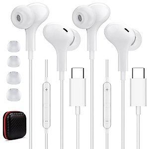 2-Pack USB C Headphones Magnetic Wired Earbuds in-Ear USB C Earphones with Mic Volume Control Stereo Noise Canceling for iPad Air (M2),Samsung S24 S23 Ultra S22 S21 S20 A53,Pixel 6a 6 7 OnePlus 11
