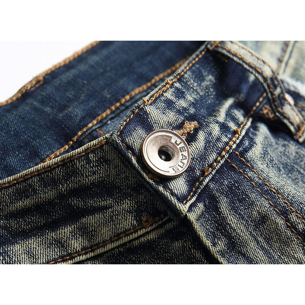 XIMXIMMTIAN Men's Biker Moto Washed Distressed Slim Fit Straight Jeans Denim (34, 2126 Blue)