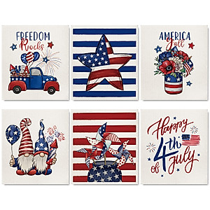 AnyDesign Happy 4th of July Swedish Dishcloths American Flag Stars Truck Gnome Kitchen Dish Towel 7x8 Patriotic Reusable Cotton Kitchen Towel for Independence Day Home Cleaning Housewarming, 6 Pack