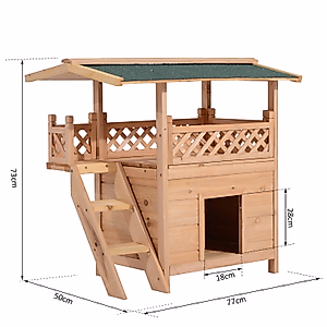 Pawhut 2-Story Indoor/Outdoor Wood Cat House Shelter with Roof