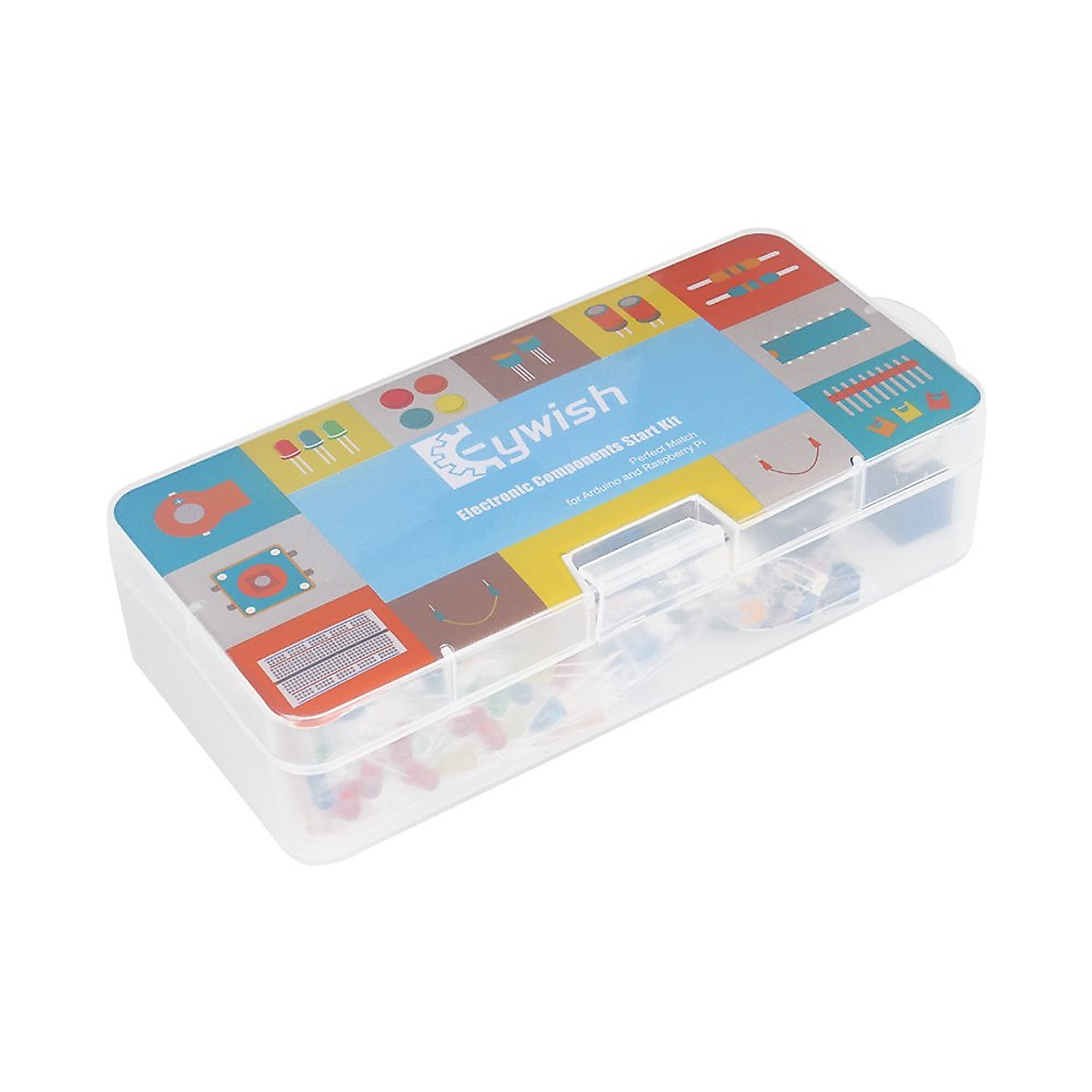 Keywishbot Electronics Basic Component Starter Kit w/Breadboard,Jumper Wires,Color Led,Resistors,Capacitor,Buzzer for Arduino Development Board R3 Mega2560 Mega328 Nano