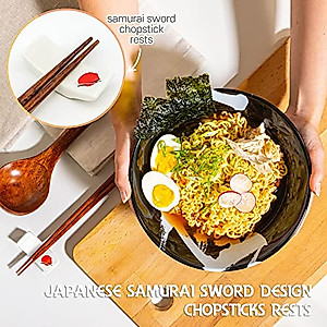 BICETTO Ceramic Japanese Ramen Bowl Set, 60oz Large Ramen Bowls with Chopsticks, Spoons and Chopstick Rests – Bowl for Ramen, Pho, Salad, Poke, Soup, Udon – Minimalist Design, Premium Quality, Black