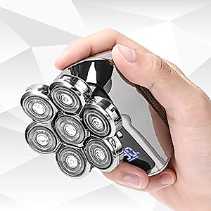 Electric Head Shavers for Bald Men: 6 in 1 Rechargeable Beard Nose Hair Trimmer with Clipper Guards Mens Shaving Grooming Kit Cordless Rotary Face Shavers Waterproof Men's Bald Head Razor Wet and Dry