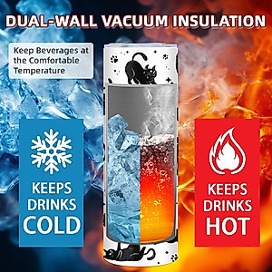 MoYueno Cat Mugs for Cat Lovers, 20oz Slim Black Kitty Tumbler with Lid & Straw & Brush, Kitty Coffee Mugs for Animal Lovers, Animal Gift for Birthday