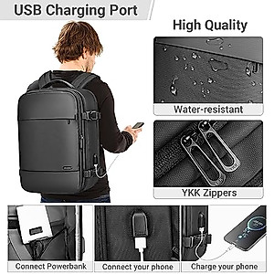 Carry On Backpack Flight Approved,Travel Backpack for Men Women with USB Charging Port Shoe Compartment,Waterproof Anti-theft 15.6 inch Laptop Backapck Computer Bag Business Causal Weekender Backpack