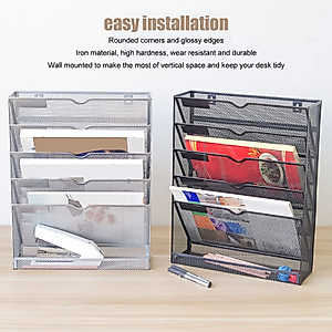 Wall File Organizer 5 Tier Silver Heavy Duty Metal Mesh Hanging Mail Magazine Rack 40 x 32 x 11 cm Vertical Paper Holder for Newspaper Folders