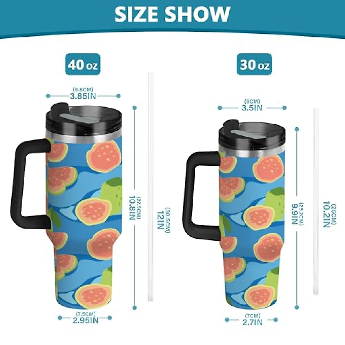 Exnundod Cartoon Guava Pattern Tumbler with Handle 30oz and Straw Insulated Tumblers Leak-proof Water Bottle for Car Travel