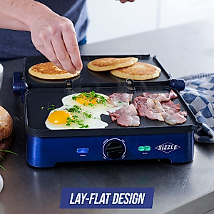 Blue Diamond Ceramic Nonstick, Electric Contact Sizzle Griddle, Open Flat Design, Dishwasher Safe Removable Plates, Adjustable Temperature Control, PFAS-Free, Blue