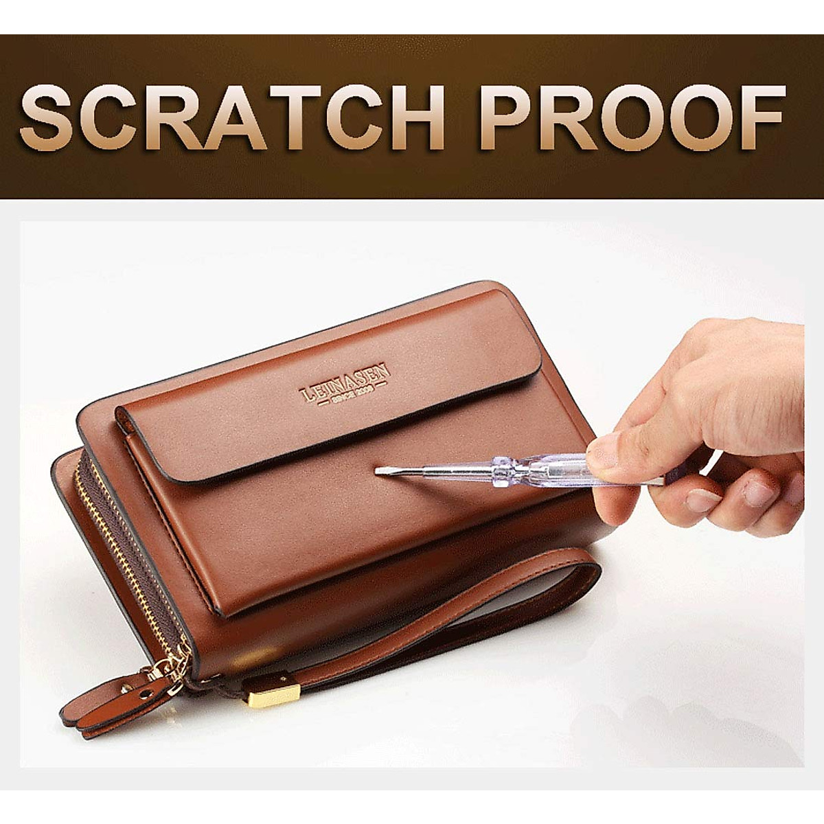 Mens Large Long Leather Clutch Hand Bag Wallet Purse Travel Passport Business Cell Phone Holster Credit Card Holder Case for Dad Husband (Black)