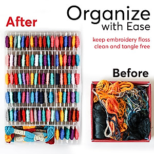BULK PARADISE Embroidery Floss Organizer Box with 50 Cardboard Bobbins - 17 Compartments Clear embroidery thread organizer box, Snap-Tight Clear Sewing Organizer - Jewelry Bead Holder (Made in USA)