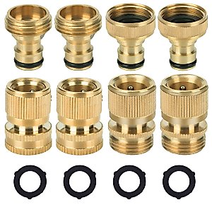 8PCS Garden Hose Quick Connector, 3/4 inch GHT Solid Brass Water Hose Thread Fittings, Easy Connect & Disconnect Adapters, Male and Female(2+2 Pairs)