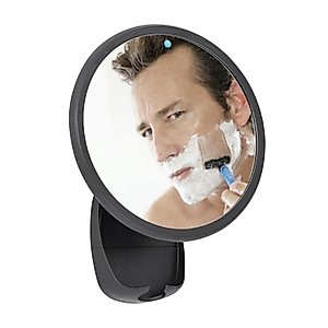 Airia Living Battery Powered Heated Glass Fogless Efficient Shaving Mirror Shatterproof Shower Mirror with 3M Tape, Razor Holder, & 360 Swivel, Black 7.1" x 8.7"