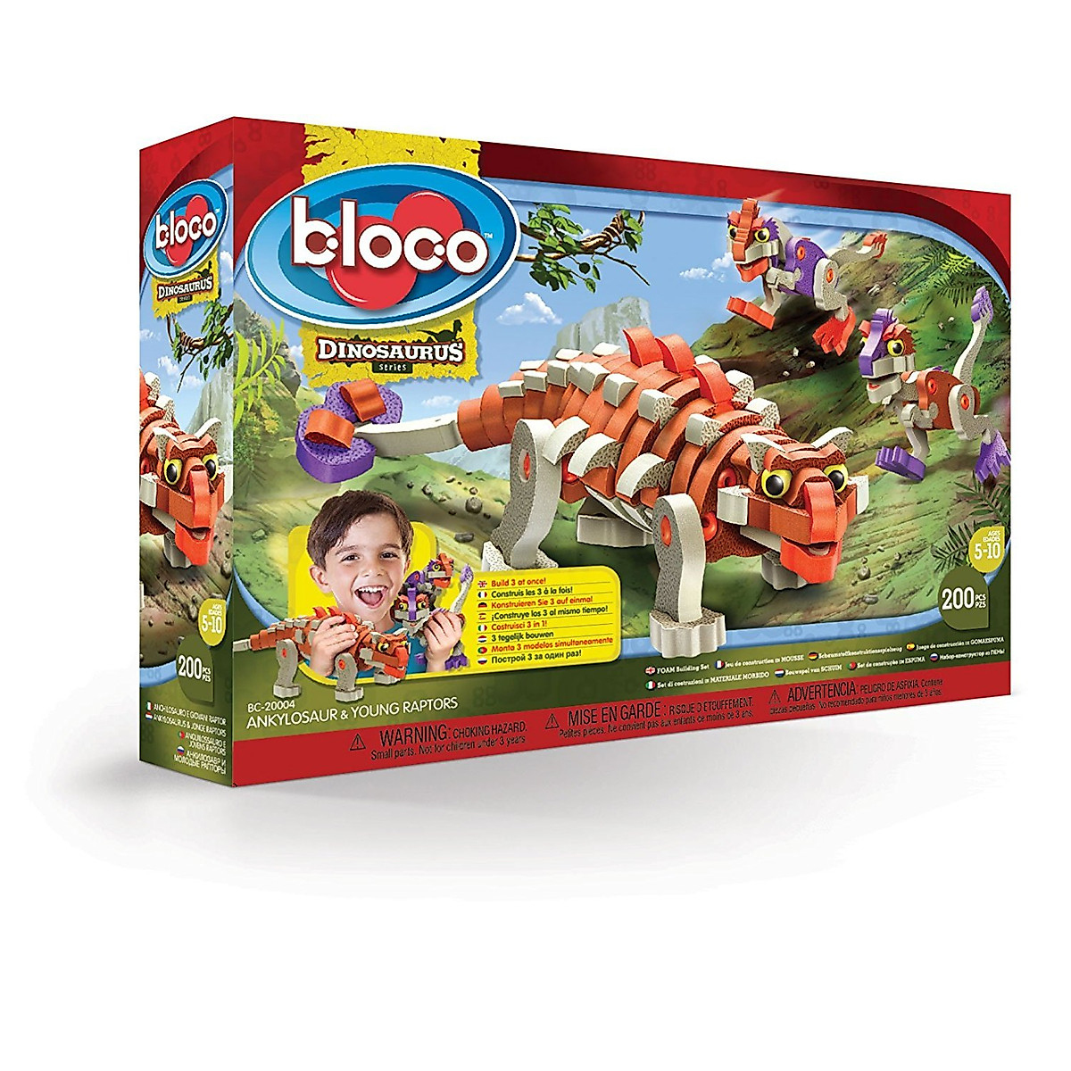 Bloco Toys Ankylosaur & Young Raptors | STEM Toy | Jurassic Dinosaurs | DIY Building Construction Set (200 Pieces)