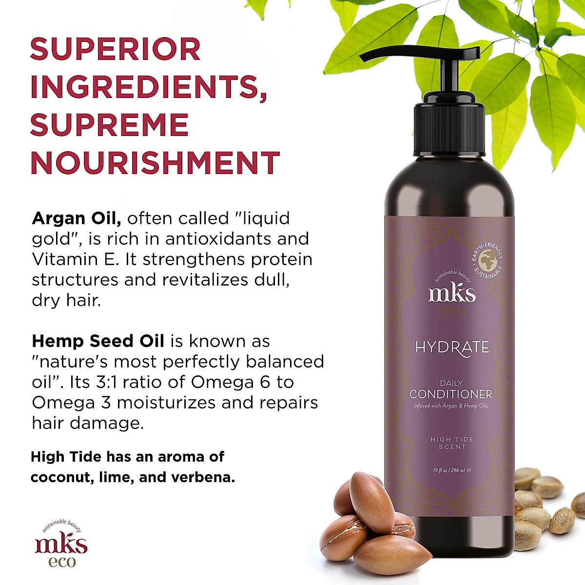 MKS eco Hydrate Conditioner, High Tide - 10 fl oz - Nourish & Moisturize Hair, Protect Against Breakage - Moroccan Argan Oil, Hemp Seed Oil - Vegan, Cruelty Free