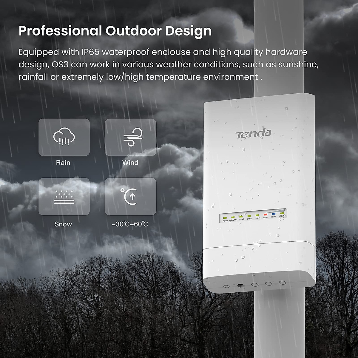 Tenda OS3 5.8GHz AC867 Long Range Outdoor CPE, 12dBi, 5km+|Point to Point Wireless Bridge| 4 Fast Ethernet LAN Ports, Passive PoE Powered, IP65 Weatherproof, 6KV Lightning Protection(1 Pack)