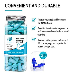 LYSIAN Ultra Soft Foam Earplugs Sleep, 38dB SNR 31dB NRR Sound Blocking Noise Cancelling Ear Plugs for Sleeping, Travel, Shooting and Working -60 Pairs Pack (Lake Blue)