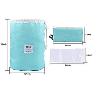 EUOW Travel Cosmetic Bags Barrel Makeup Bag,Women&Girls Portable Foldable Cases, Multifunctional Toiletry Bucket Bags Round Organizer Storage Pocket Soft Collapsible(Lightblue)