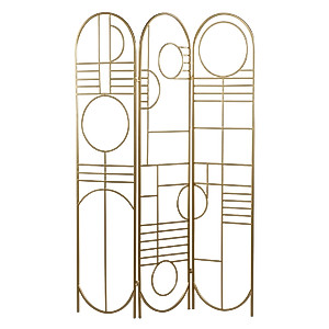 Deco 79 Metal Geometric Partition Room Divider Screen Hinged Foldable Arched Partition 3 Panel Privacy Screen, Room Partition 50" x 1" x 69", Gold