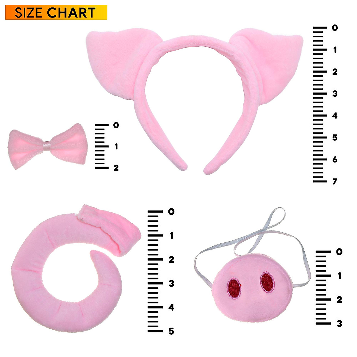 Skeleteen Pig Costume Accessories Set - Fuzzy Pink Pig Ears Headband, Bowtie, Snout and Tail Accessory Kit for Piglet Costumes for Toddlers and Kids