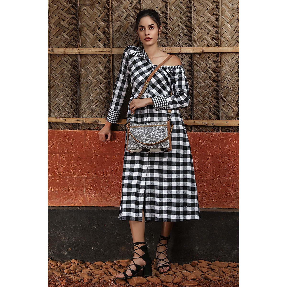 Myra Bag Florid Upcycled Canvas & Leather Small Crossbody Bag S-1458