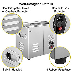 VEVOR Ultrasonic Cleaner with Digital Timer & Heater, Professional Ultra Sonic Jewelry Cleaner, Stainless Steel Heated Cleaning Machine for Glasses Watch Rings Small Parts Circuit Board (3L)