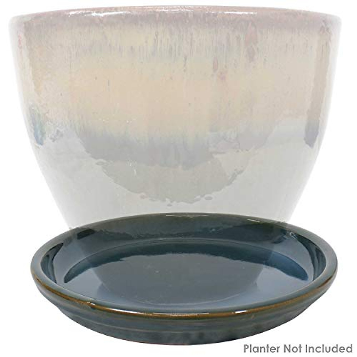 Sunnydaze Ceramic Indoor/Outdoor Flower Pot Saucers Set of 2 - UV- and Frost-Resistant - Forest Lake Green - 12-Inch