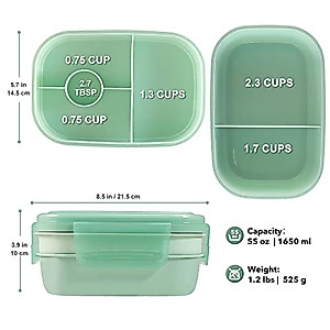 Caperci Stackable Bento Box Adult Lunch Box - 3 Layers All-in-One Lunch Containers with Multiple Compartments for Adults & Kids, 55 oz Large Capacity, Built-in Utensil Set & BPA Free (Green)