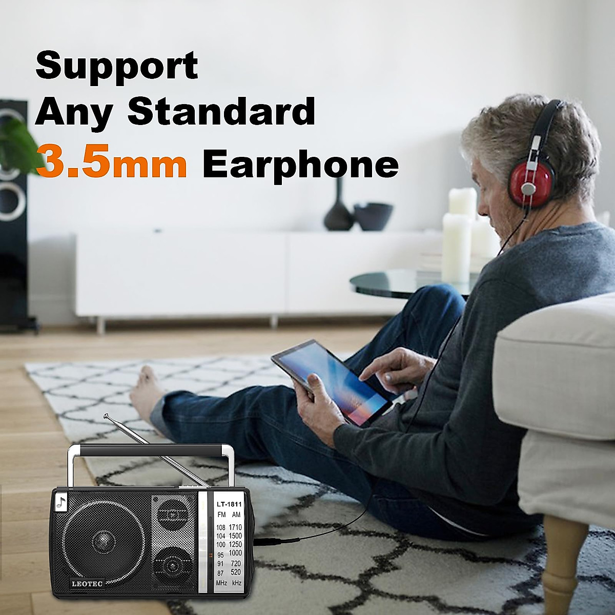 LEOTEC AM FM Radio, Portable Bluetooth Radio, Plug in Wall or Battery Operated Best Reception with Headphone Jack, Handheld Great for Home, Outdoor, Red