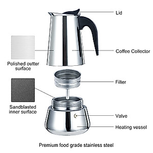 DITOSH 12 Cup 600ML 20oz Stovetop Espresso Maker Stainless Steel Moka Pot Espresso Maker Percolator Italian Coffee Maker Capable Moka Coffee Machine Cafe Percolator Maker for Home Camping