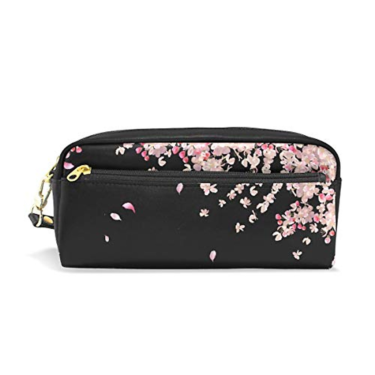 ALAZA Cute Pencil Case Flying Plum Cherry Blossom Petals Flowers Pen Cases Organizer PU Leather Comestic Makeup Bag Make up Pouch, Back to School Gifts